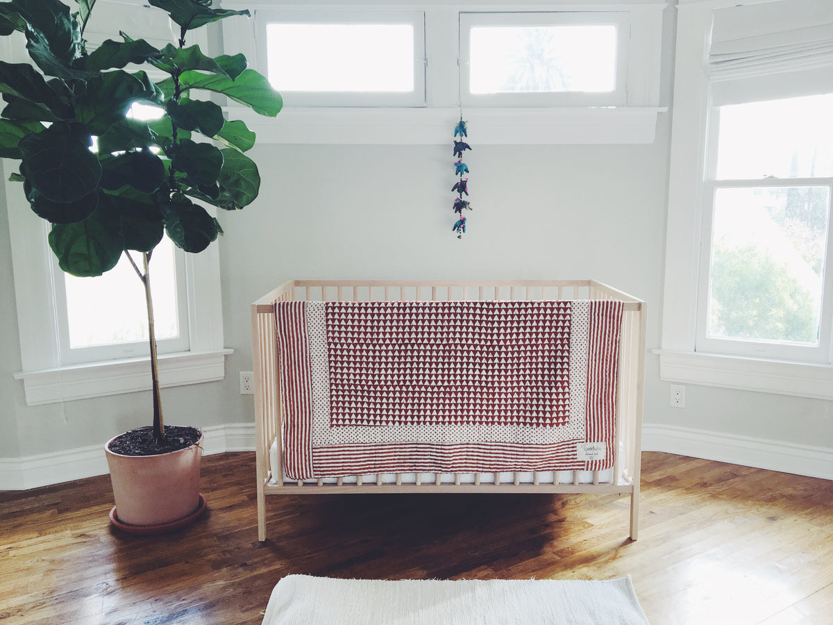 Handmade Embroidered Quilt in Rust Pyramid | CovetedThings